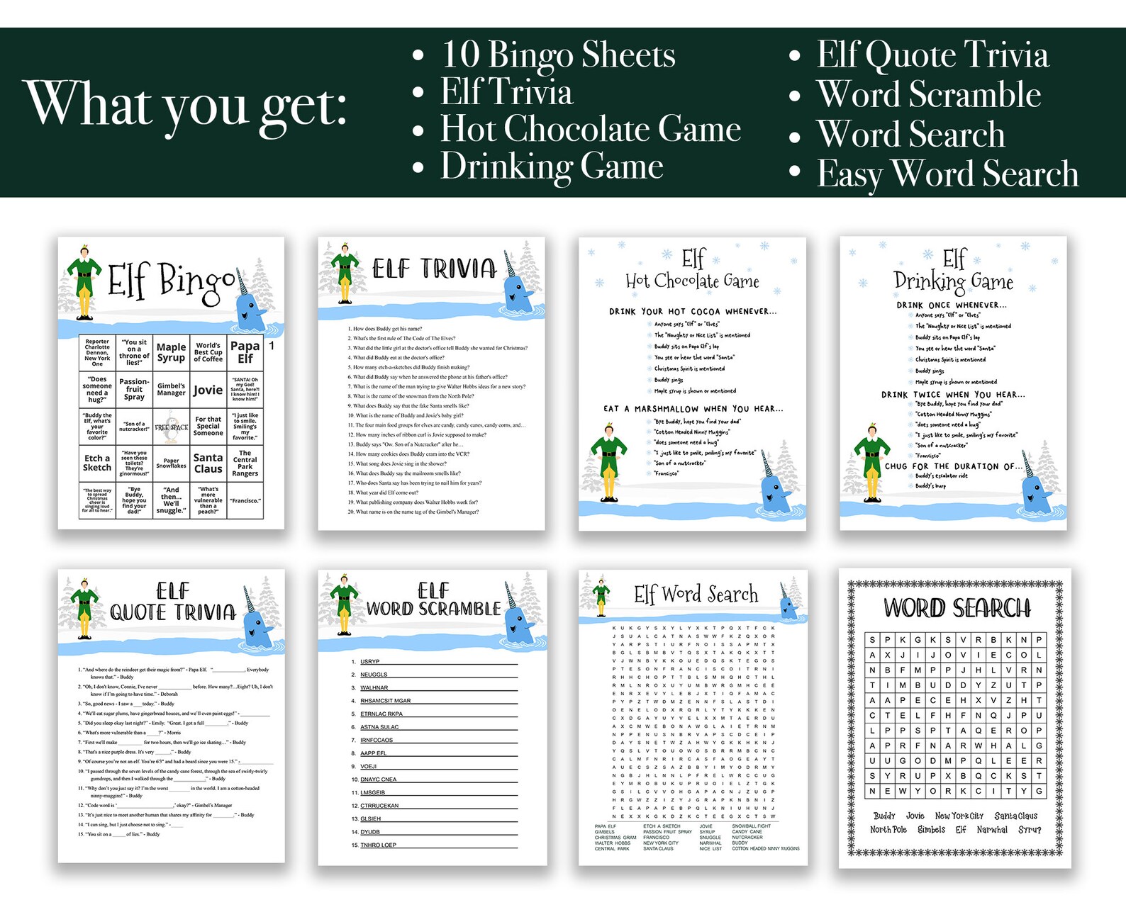 Elf Christmas Games Printable Elf Movie Christmas Party Games, Elf ...