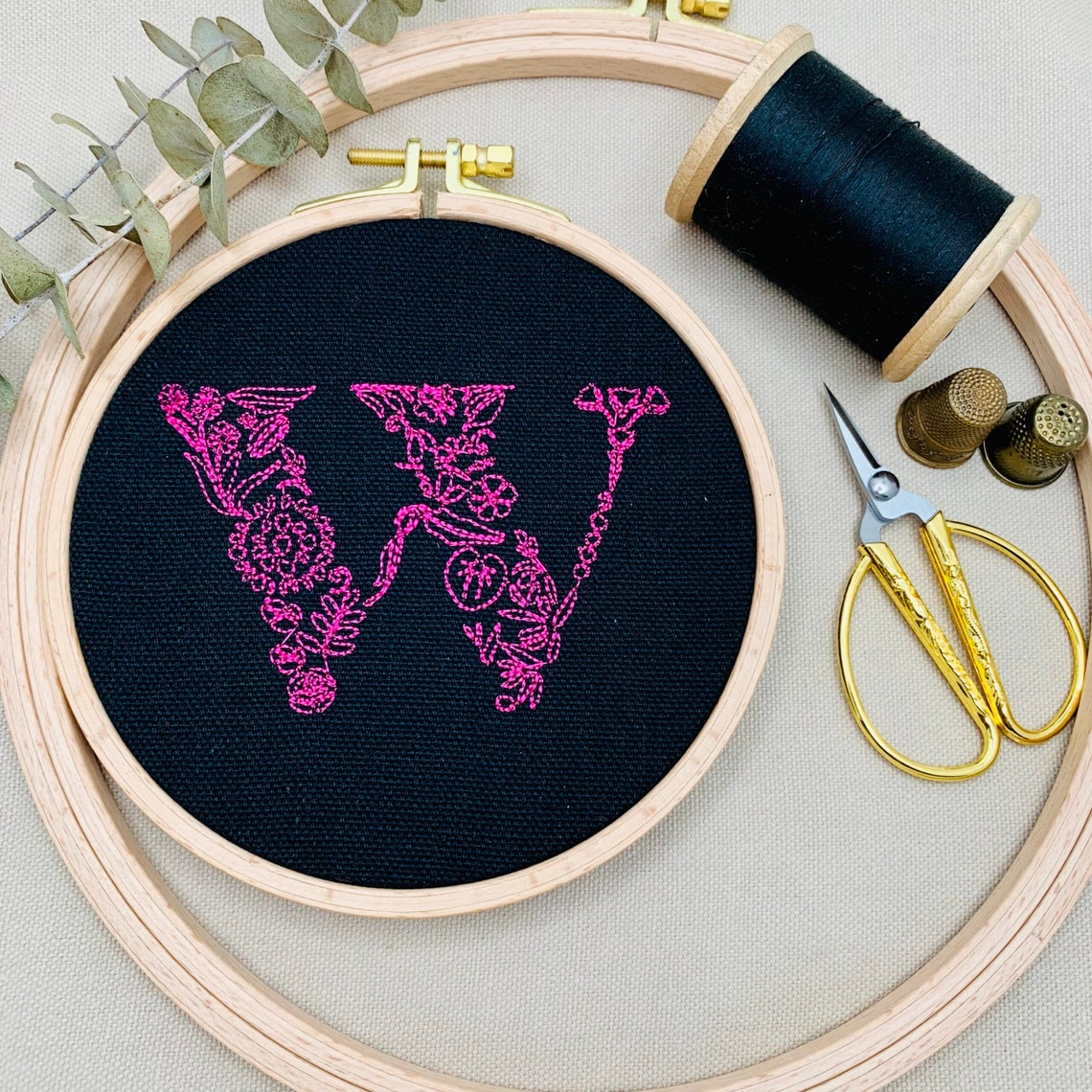 1010 Letter W: Embroidery File Floral Character Design Floral Capital ...