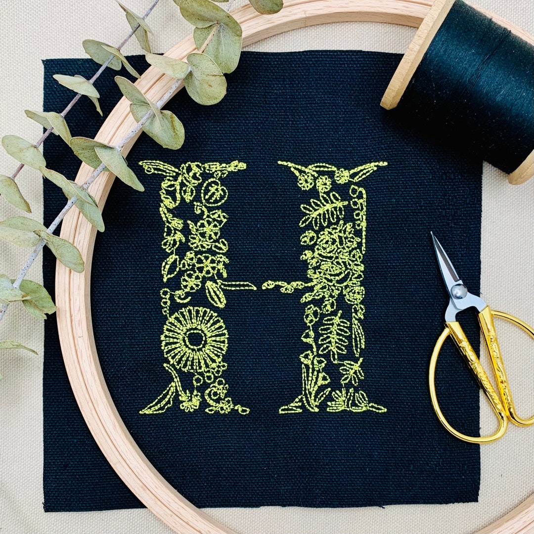 1010 Letter H: Embroidery File Floral Character Design Floral Capital ...