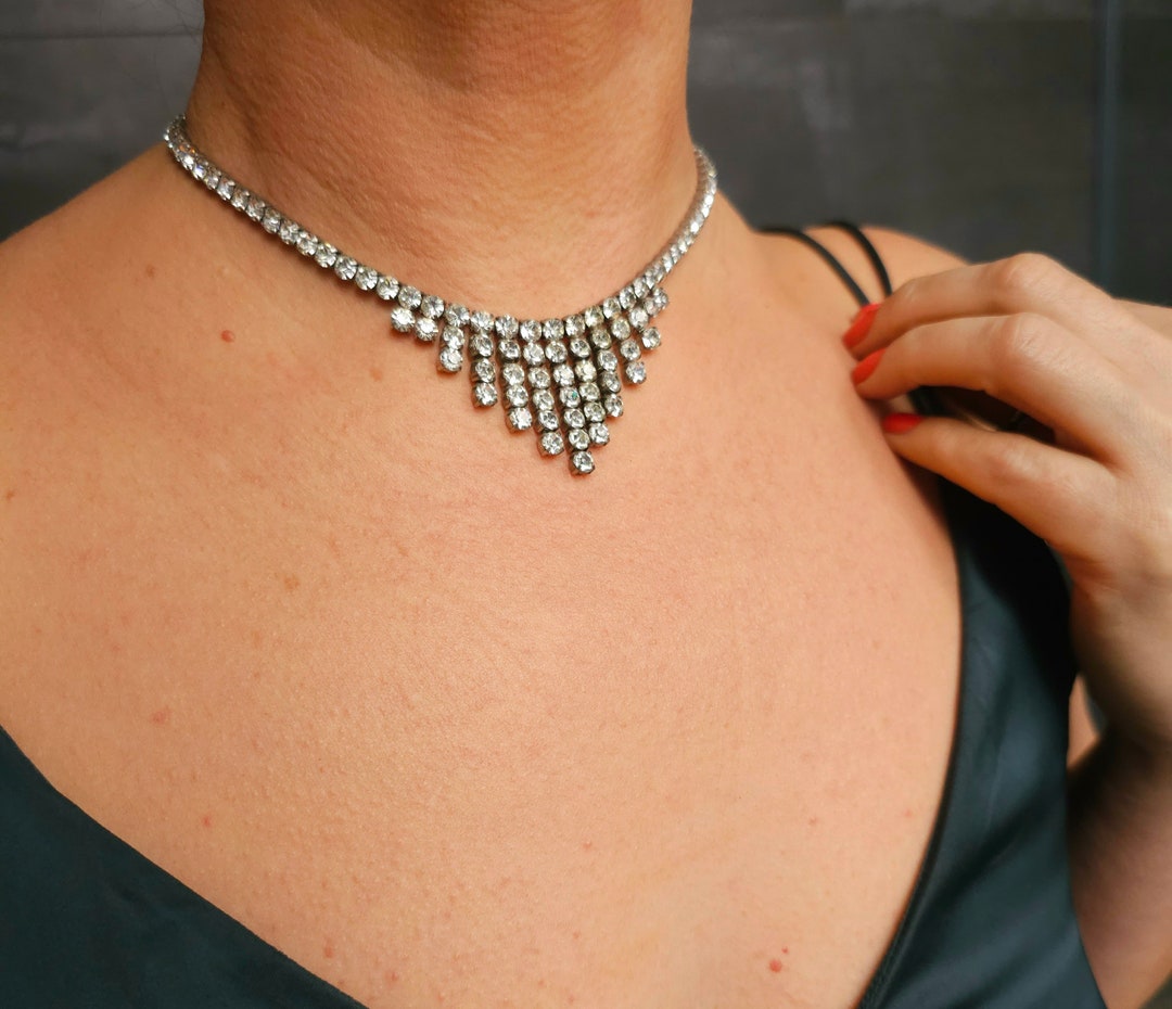 Antique Art Deco Riviera Sterling Silver Necklace Cristal Glass Paste ...