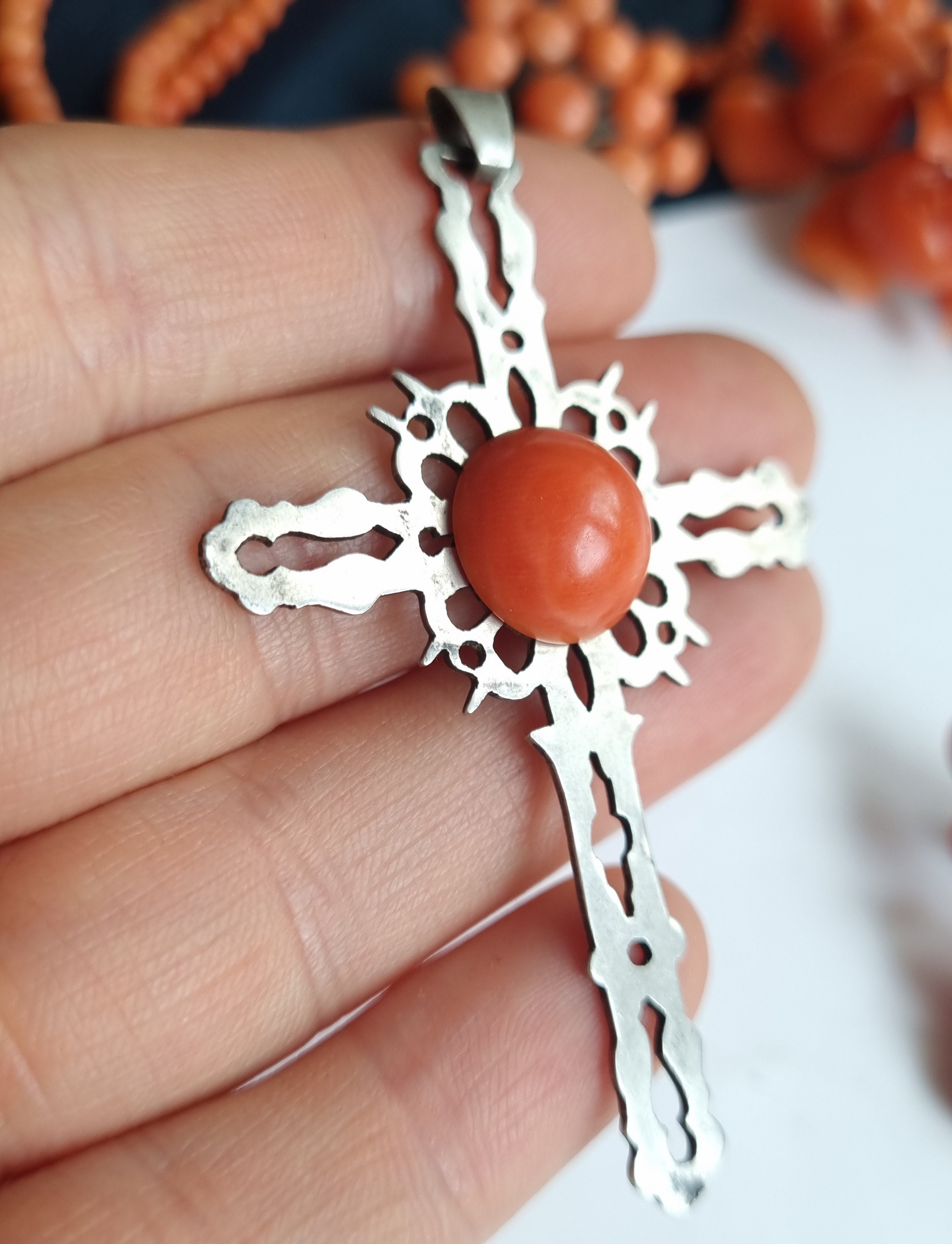 Antique Rare Victorian Salmon Pendant With Big Undyed Natural Coral ...