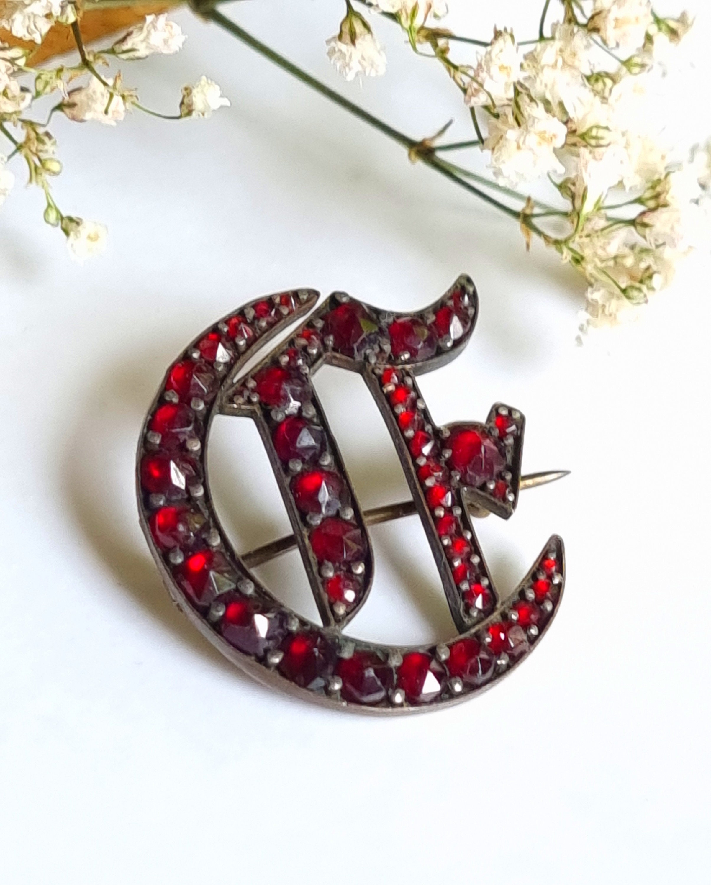 VICTORIAN Boho Garnet Initial Broche pierres antiques taille - Etsy France