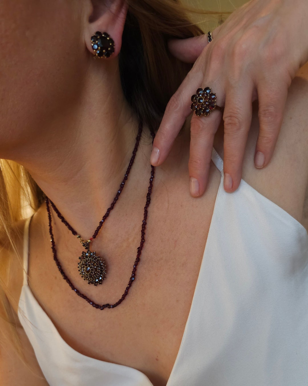 Bohemian Garnet From Czechoslovakia Vintage Silver Gold Plated Brooch ...