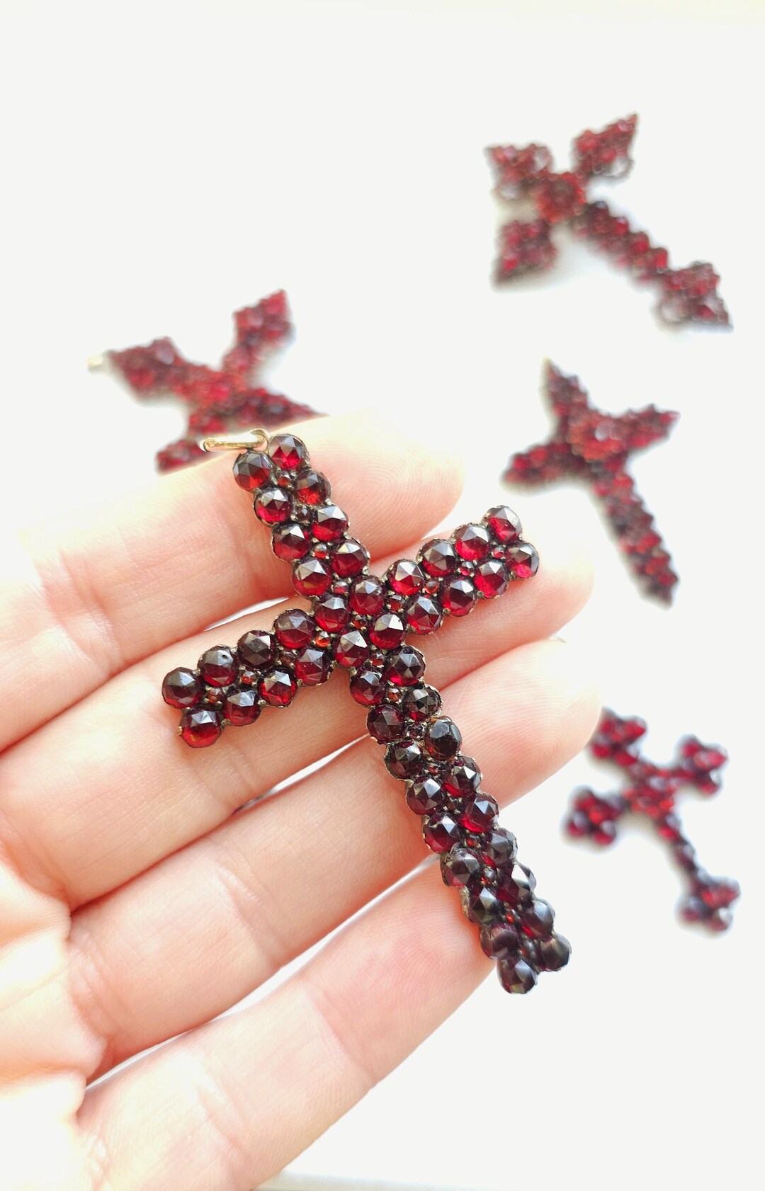 Antique XXL Cross Bohemian Garnet Rose Cut Stones Circa 1850-1880 ...