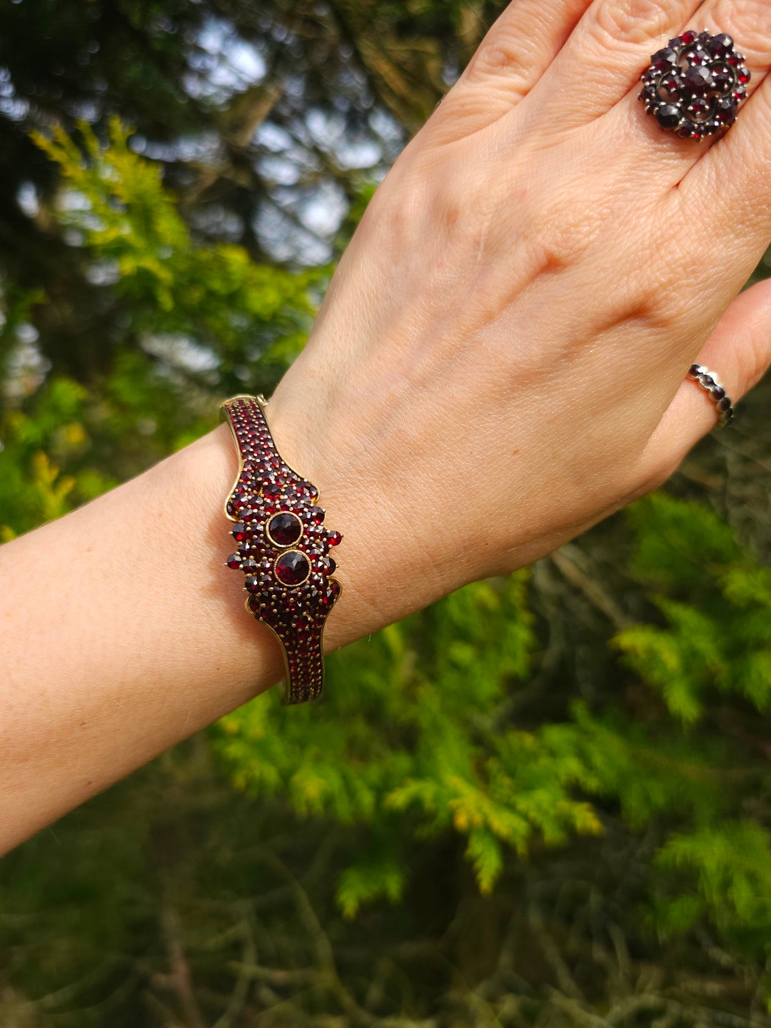 Vintagr Bohemian Garnet Pyrope Silver Gold 14 K Plated Bracelet ...