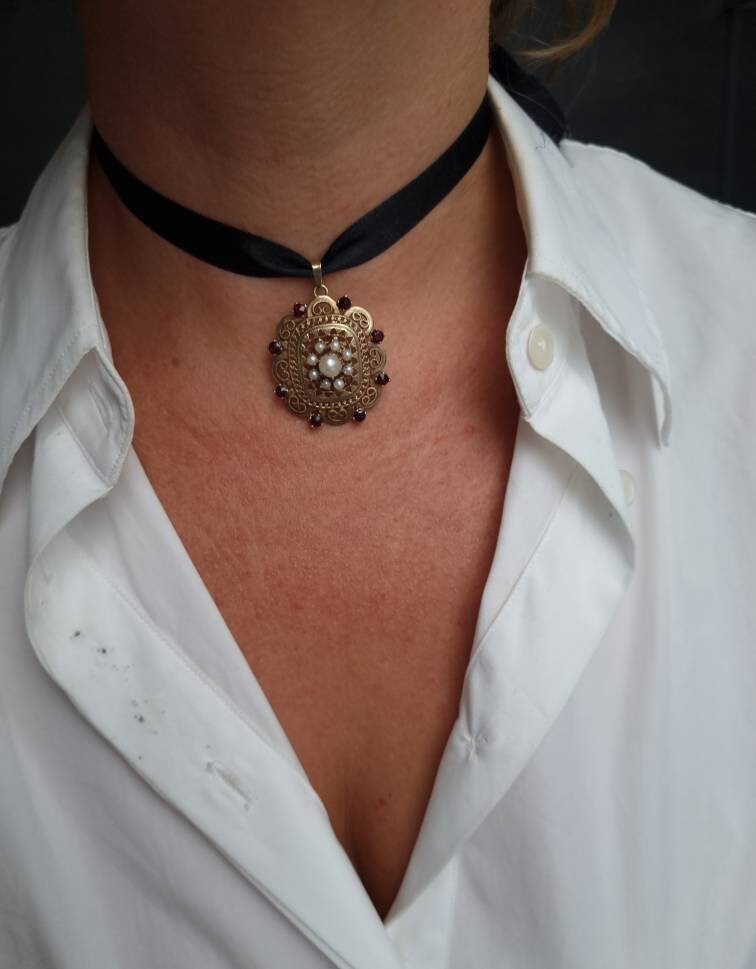 Victorian Big Gold Pendant With Bohemian Garnet Rose Cut Stones Gold 333 - Etsy