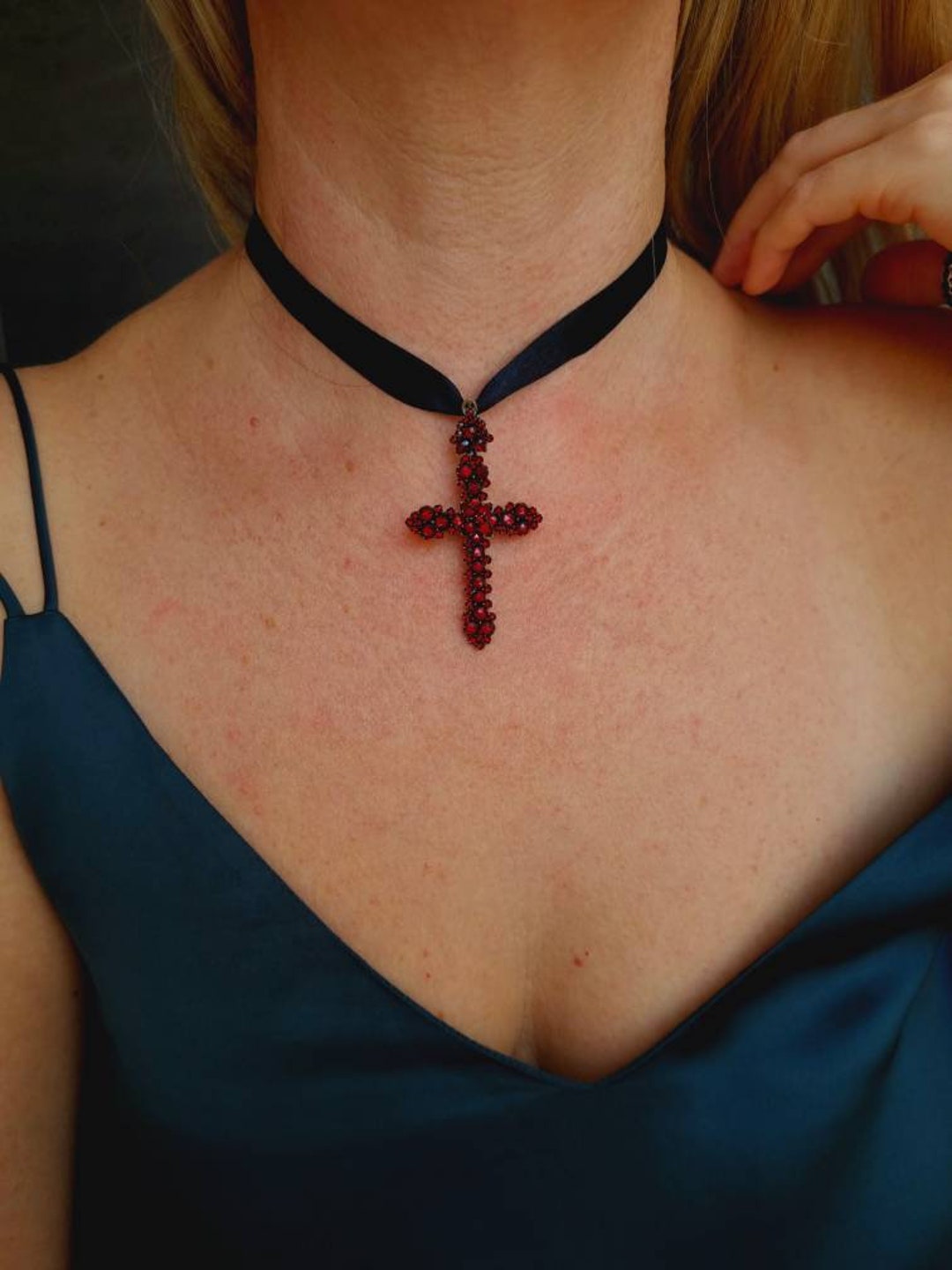 Victorian Rare Big Bohemian Garnet Rose Cut Stones Cross 19 Th, Pyrope ...