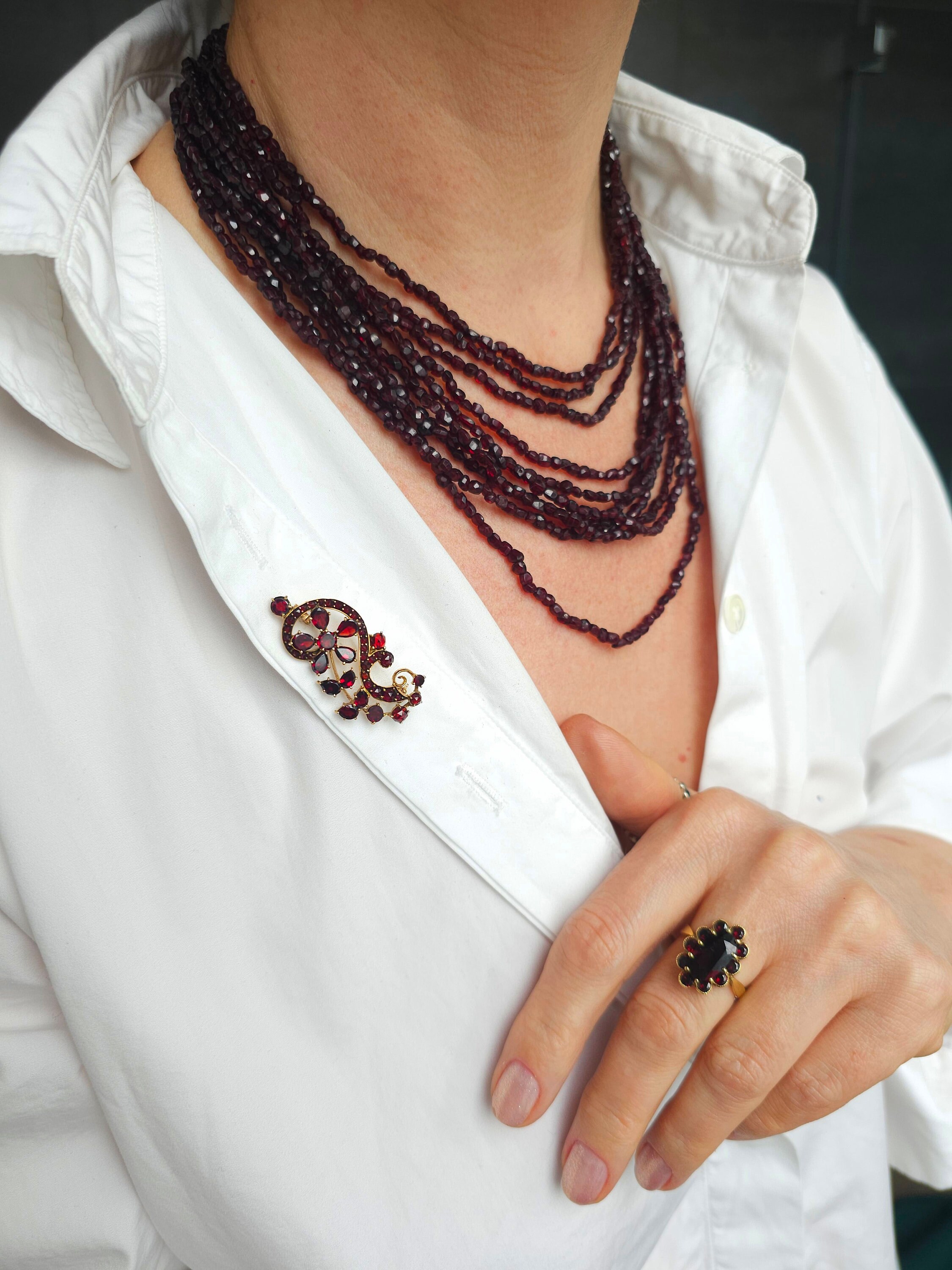 RARE Bohemian Garnet GOLD Brooch. Antique Pyrope Rose Cut Stones. From ...