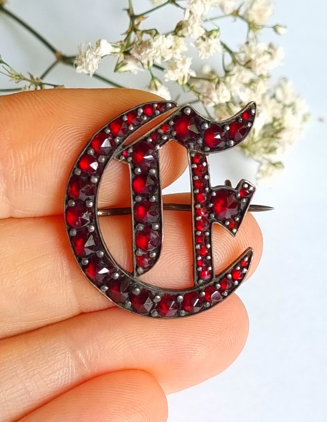 VICTORIAN Boho Garnet Initial Broche pierres antiques taille - Etsy France