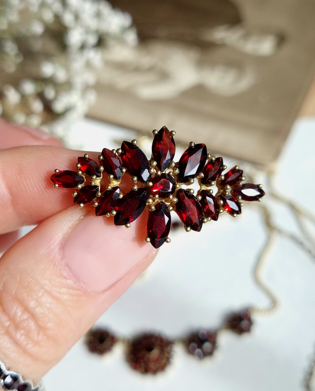 Antique Natural Garnet Brooch From Germany Amerikaner - Etsy Australia