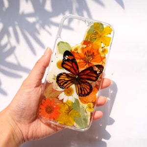 Butterfly Pressed Flowers Case for iPhone 7 8 X XR 11 12 13 14 15 16 ...
