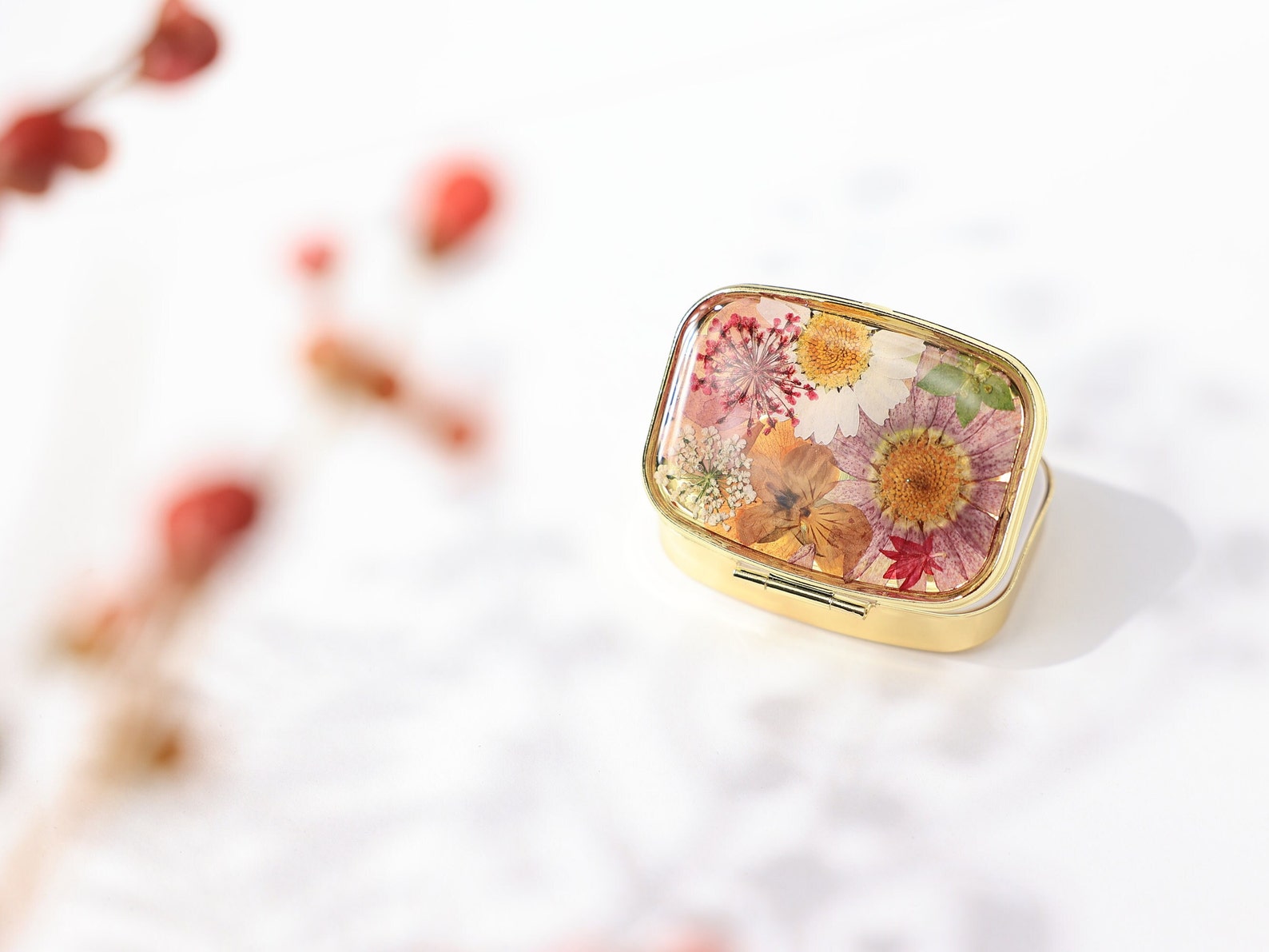 Pressed Flowers Pill Case Birth Control Pill Box Cute Pill - Etsy