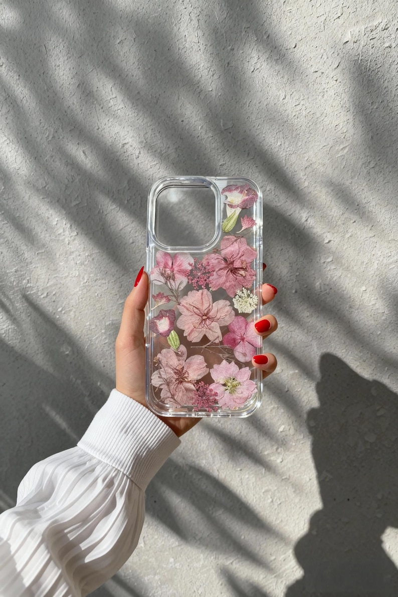 Real Pink Pressed Flower Phone Case for iPhone 17 16 15 14 13 12 11 Pro ...