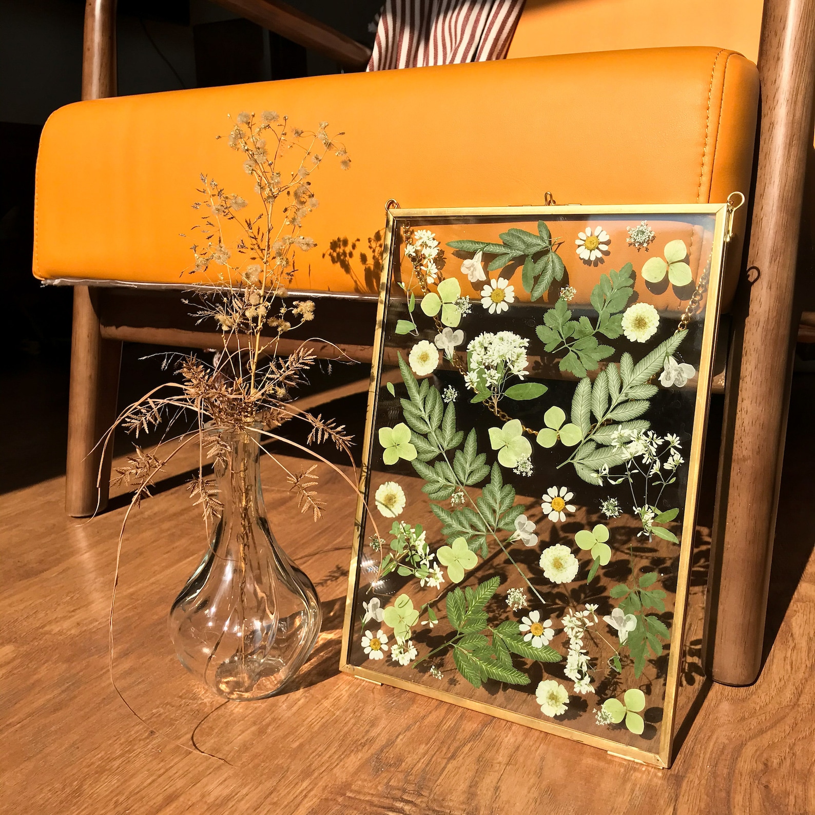 Botanical Dried Pressed Flower Frame Hanging Gold Wall Hanging - Etsy