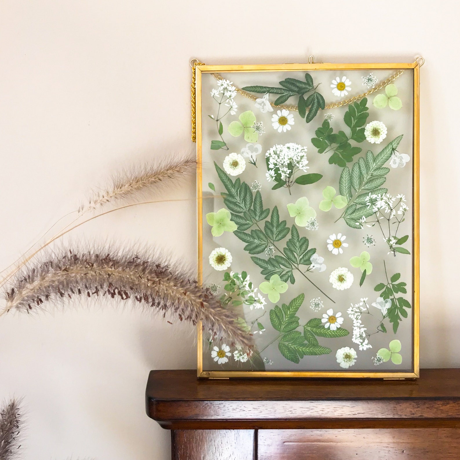 Botanical Dried Pressed Flower Frame Hanging Gold Wall Hanging - Etsy