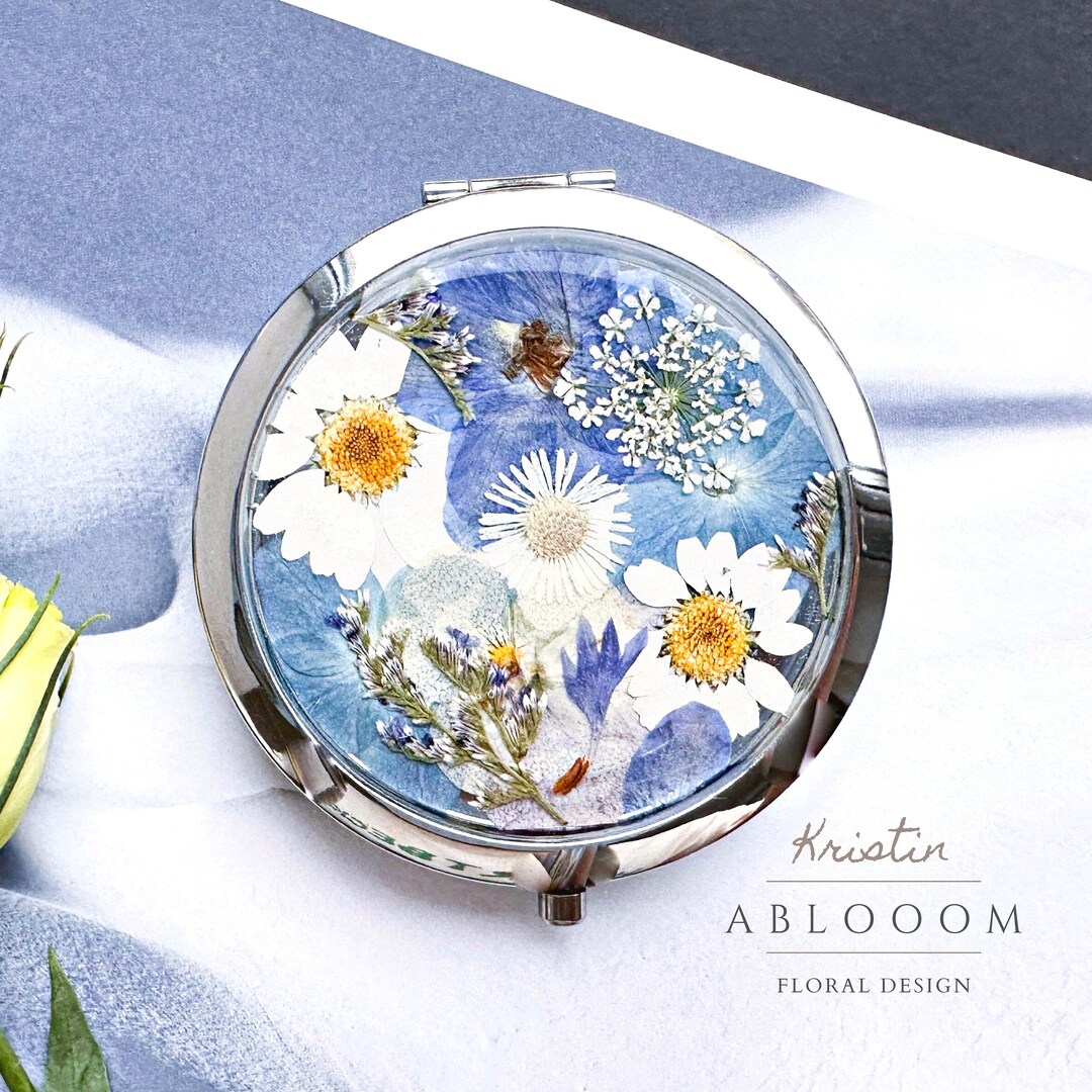 Real Pressed Flower Compact Mirror, Bridesmaid Gift, Floral Compact ...