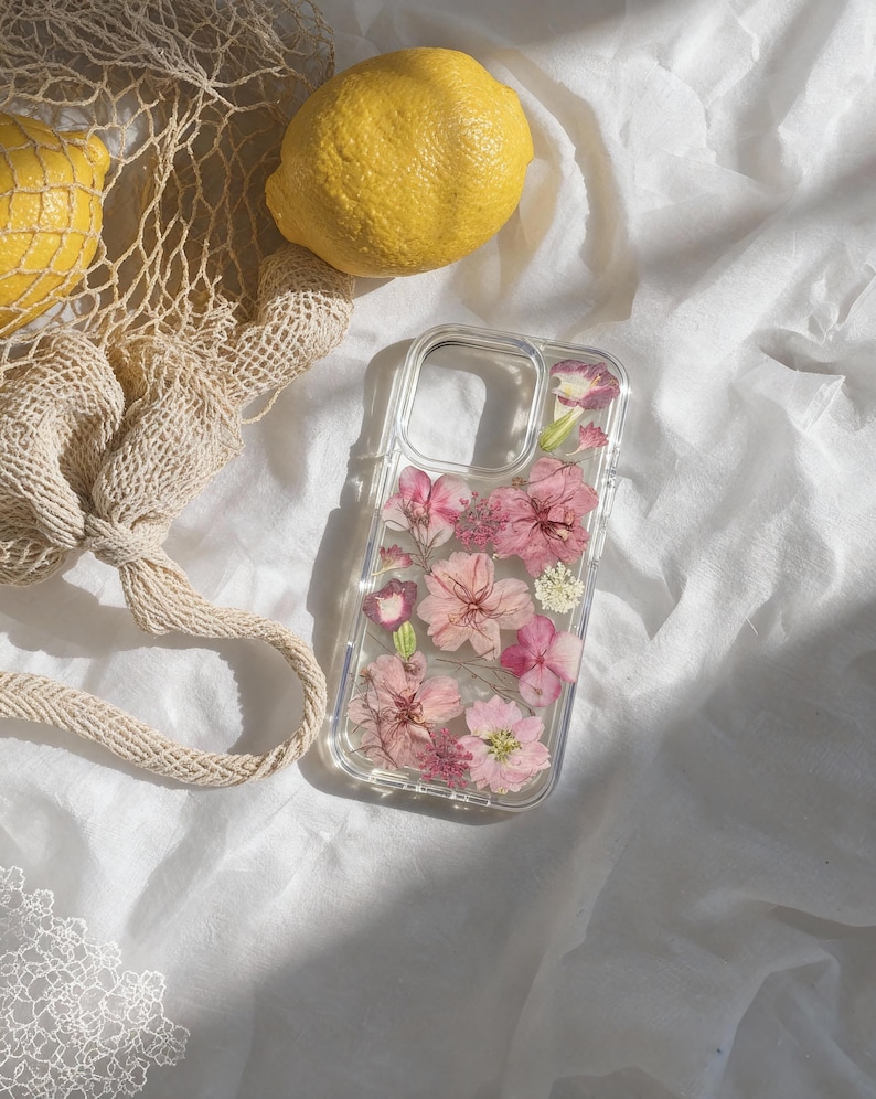 Real Pink Pressed Flower Phone Case for iPhone 17 16 15 14 13 12 11 Pro ...