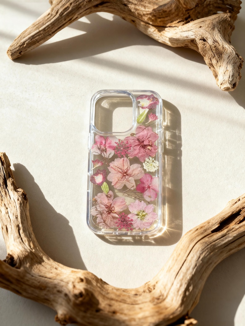 Real Pink Pressed Flower Phone Case for iPhone 17 16 15 14 13 12 11 Pro ...