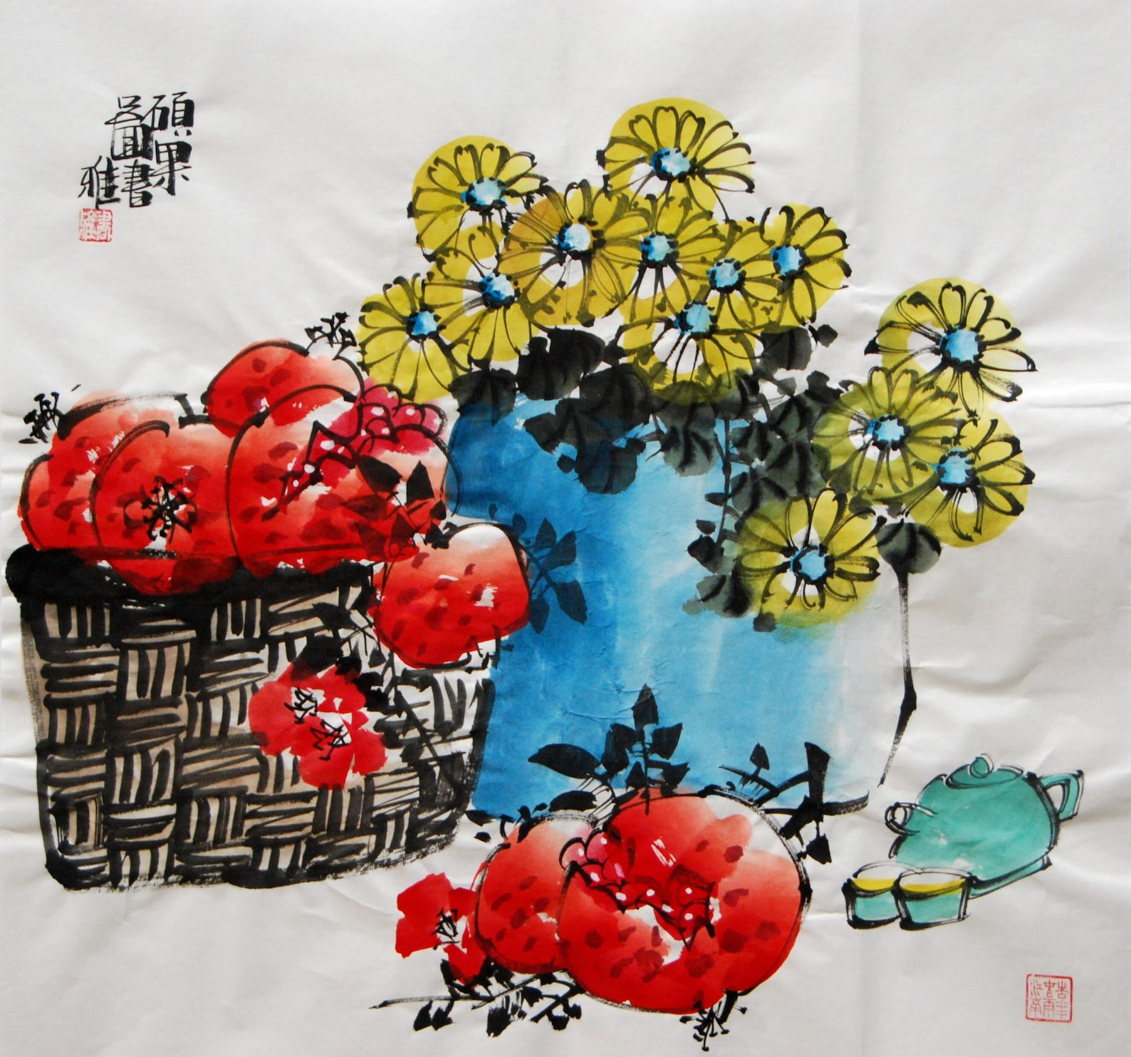 Original Chinese Water Ink Painting of Chrysanthemum Blossom and ...