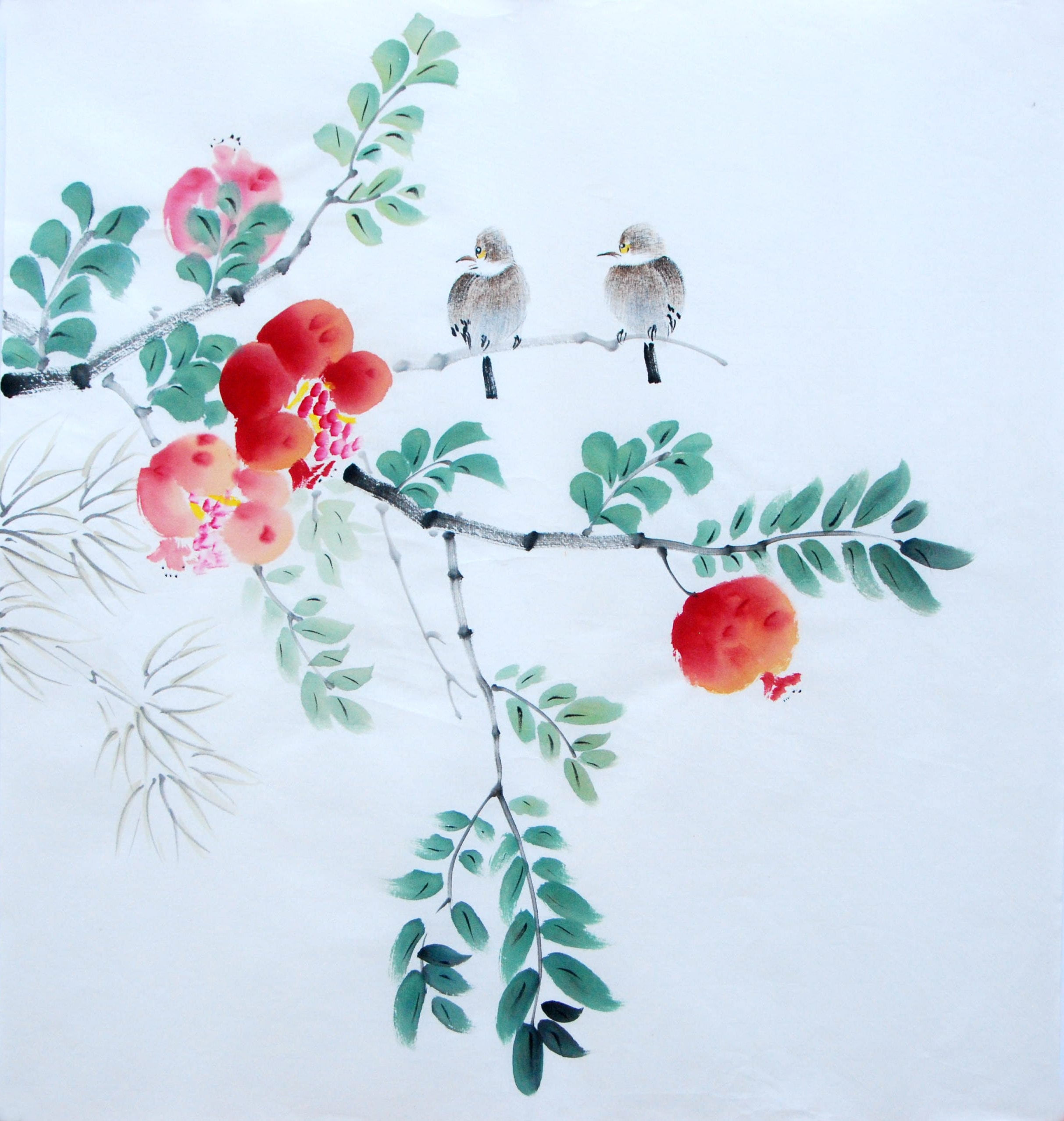 Original Chinese Water Ink Painting of Blossom and Birds on Rice Paper ...