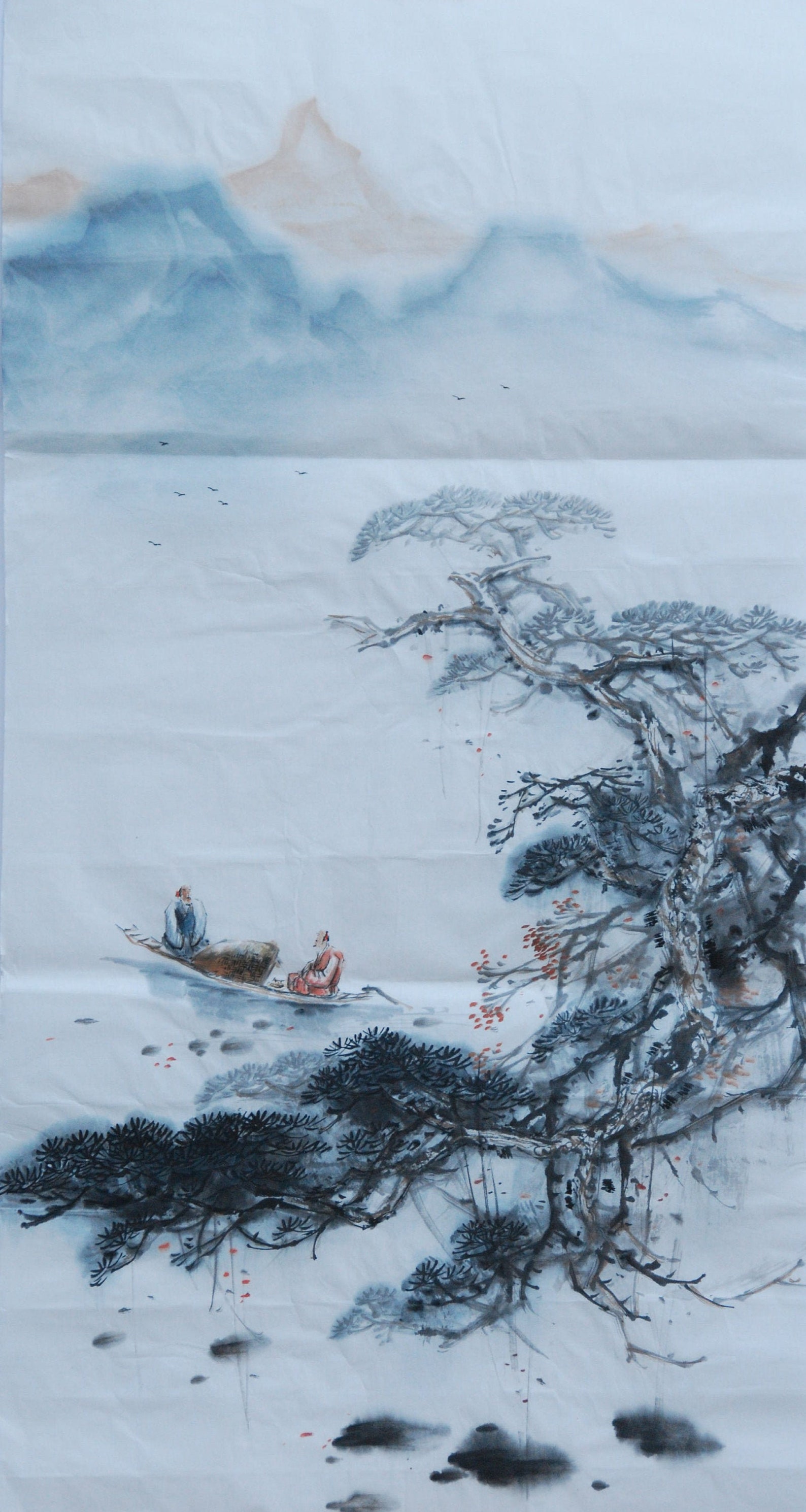 Original Chinese Water Ink Painting of Mountain and Water People in the ...