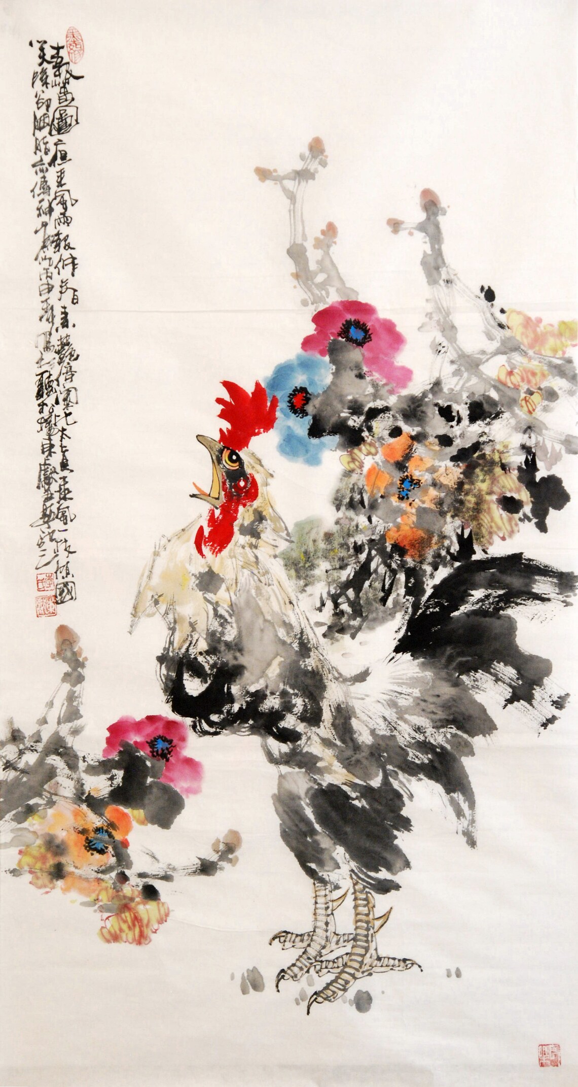 Original Chinese Water Ink Painting of Rooster on Rice Paper, Brush ...