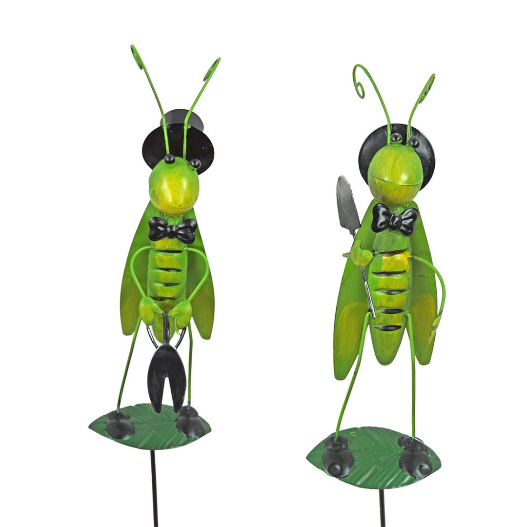 Set of 2 Garden Stakes Grasshopper Flip Approx. 77 Cm Garden Decoration ...