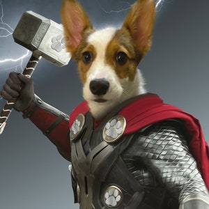 Custom Pet Portrait Avengers Thor Pet Canvas Funny Pet Lover Fathers ...
