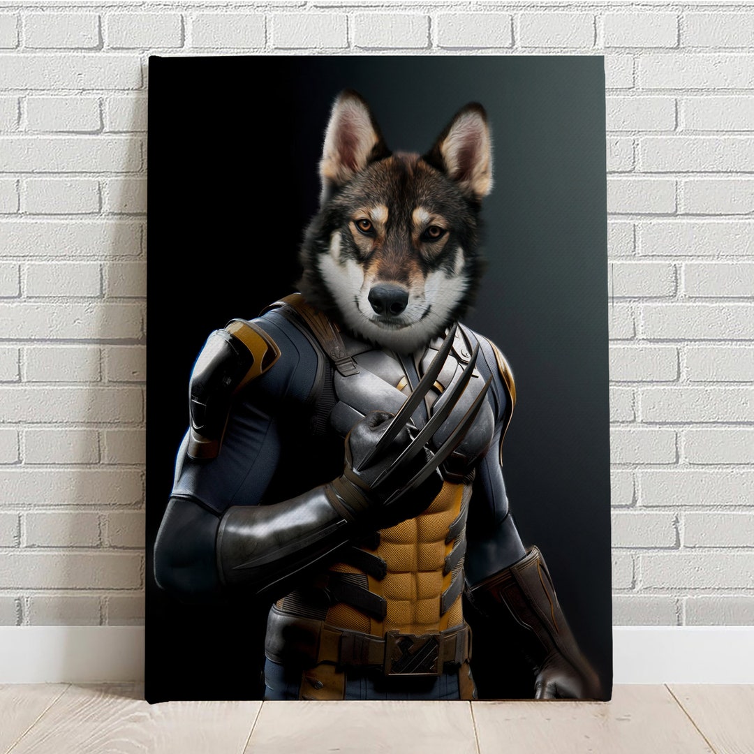 Custom Pet Portrait Xmen Wolverine Dog, Cat Pet Portrait Canvas Funny ...