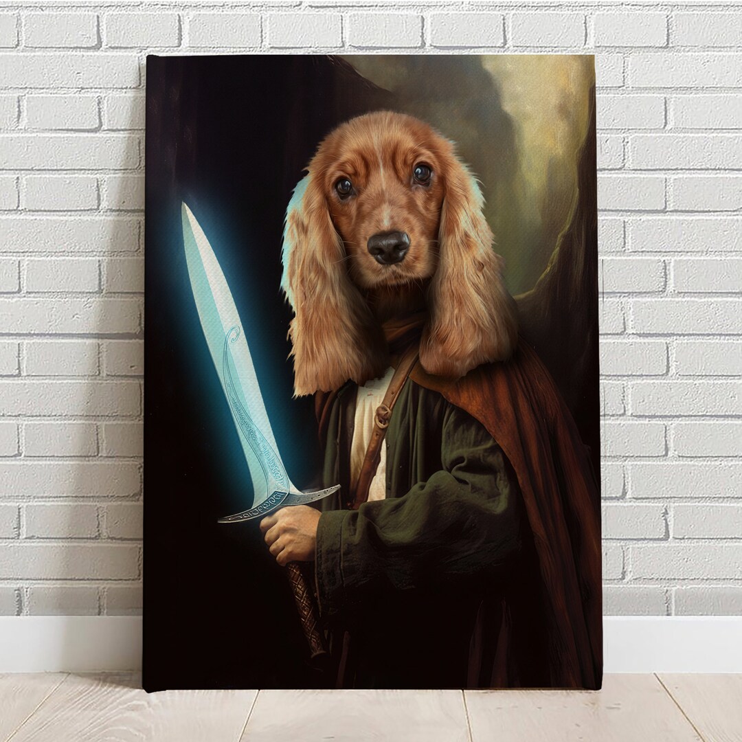 Custom Pet Portrait Frodo Baggins Hobbit Dog Cat Pet Canvas Funny Pet ...