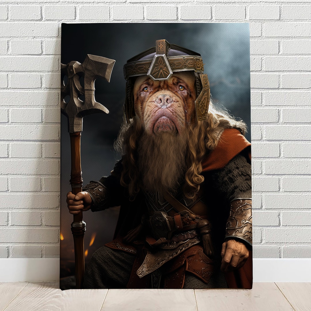 Custom Pet Portrait Dwarf Gimli LOTR Dog Cat Pet Canvas Funny Pet Lover ...