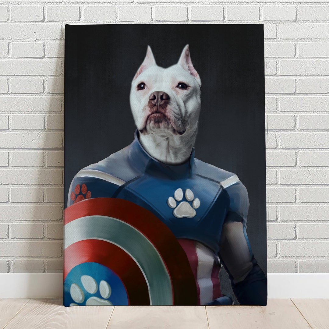 Custom Pet Portrait Marvel Captain America Dog, Cat Pet Portrait Canvas ...