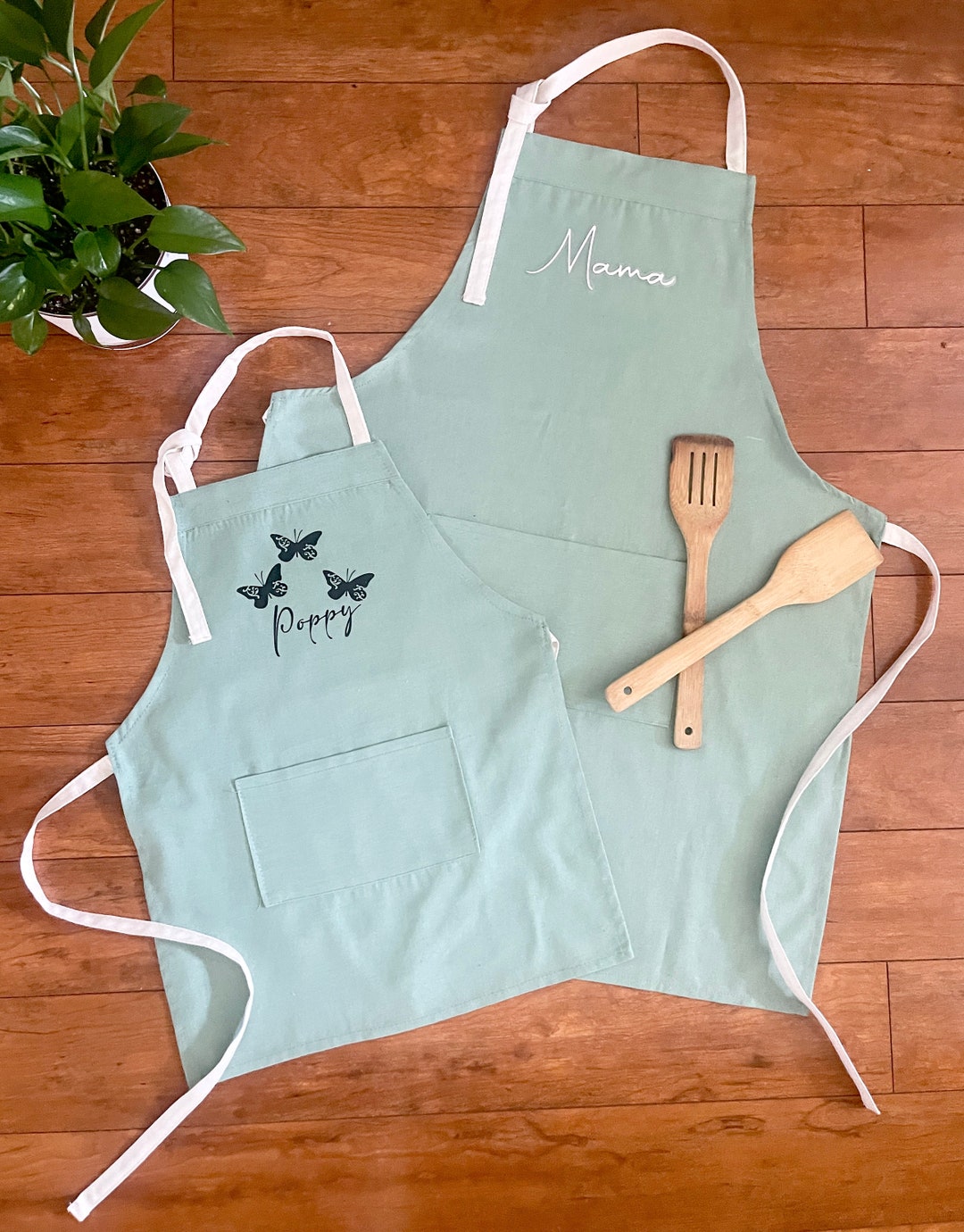 Cotton Green/sage Apron, Personalized Name Apron, Matching Apron for ...