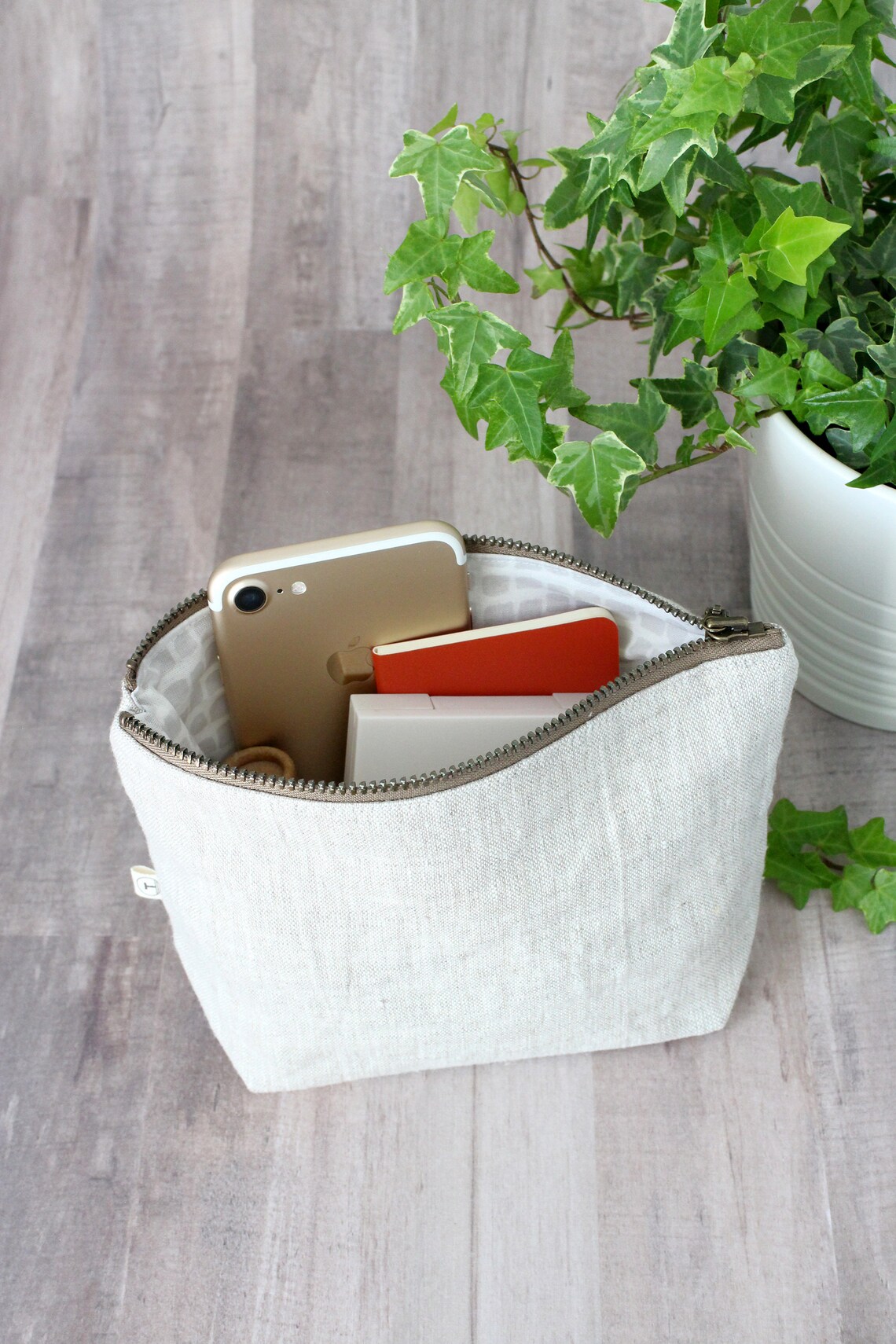 Linen Zipper Pouch Cosmetic Pouch Makeup Bag Make up - Etsy