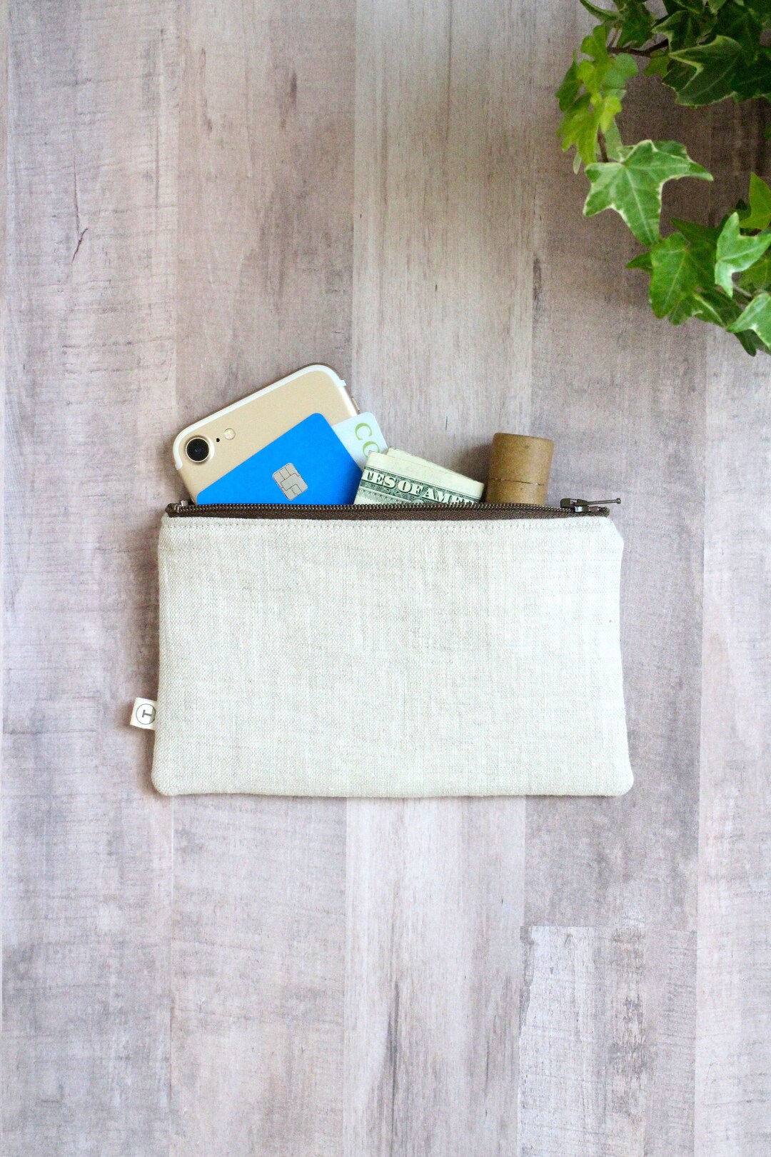 Linen Zipper Flat Pouch, Cosmetic Pouch, Makeup Bag, Small Purse, Small ...