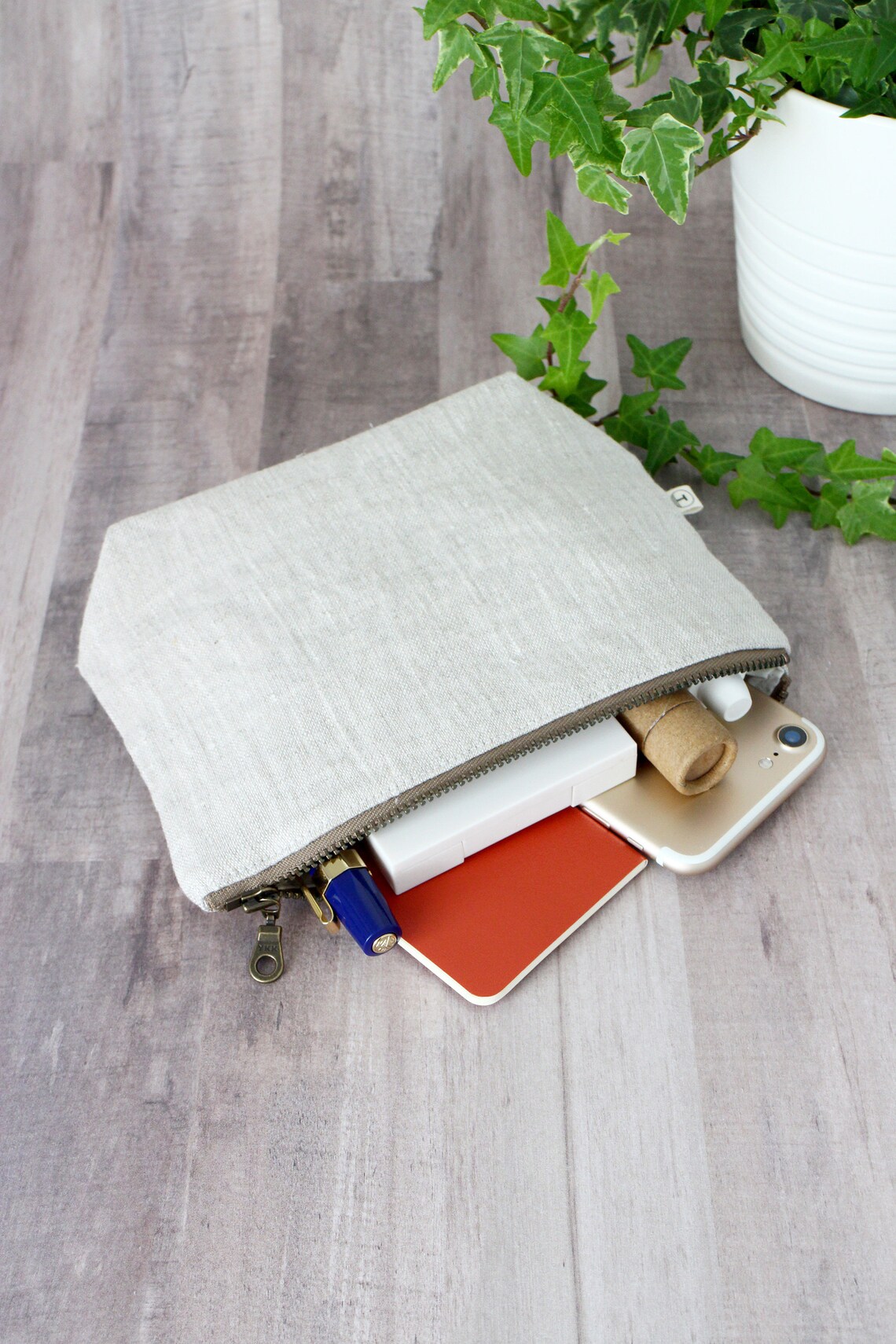 Linen Zipper Pouch Cosmetic Pouch Makeup Bag Make up - Etsy