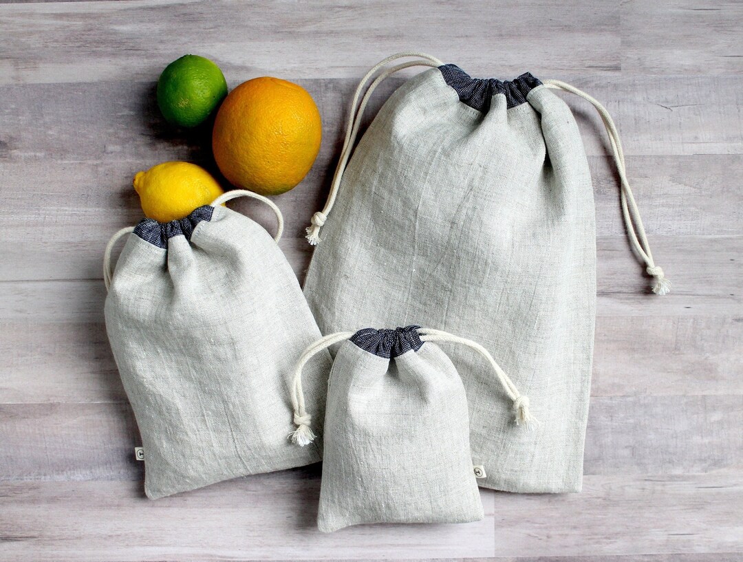 Linen Drawstring Bags, Bread Bags, Produce Bags, Bag Organizer, Zero ...