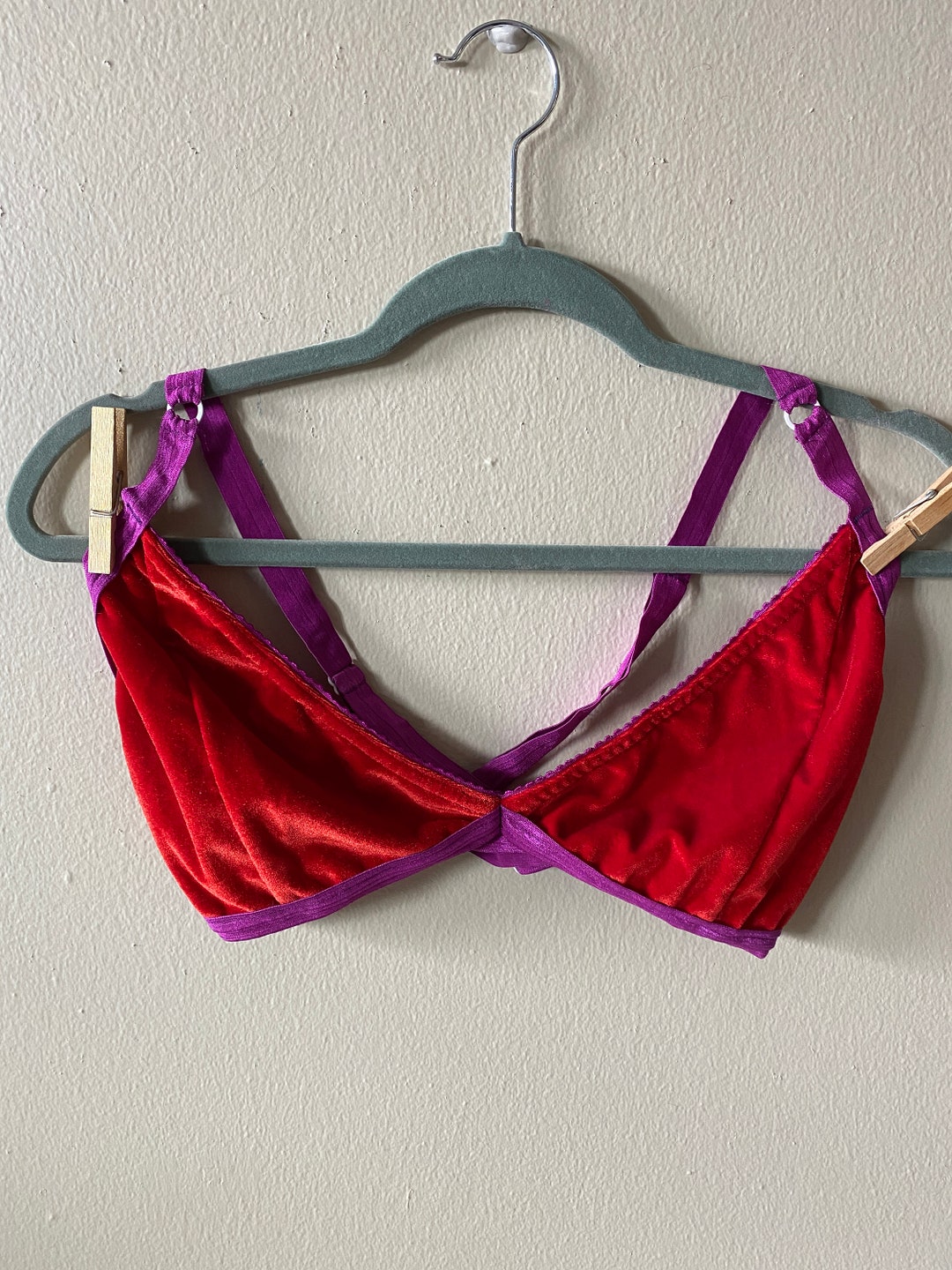 Red Velvet Triangle Bra Purple Elastic Solstice Intimates Bralette - Etsy