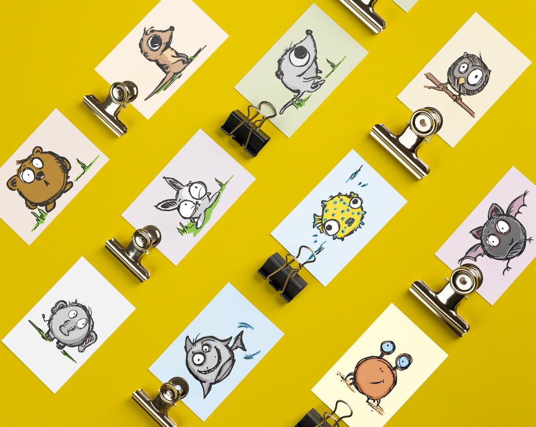 Set of 10 Mini Cards spherical Creatures Box - Etsy
