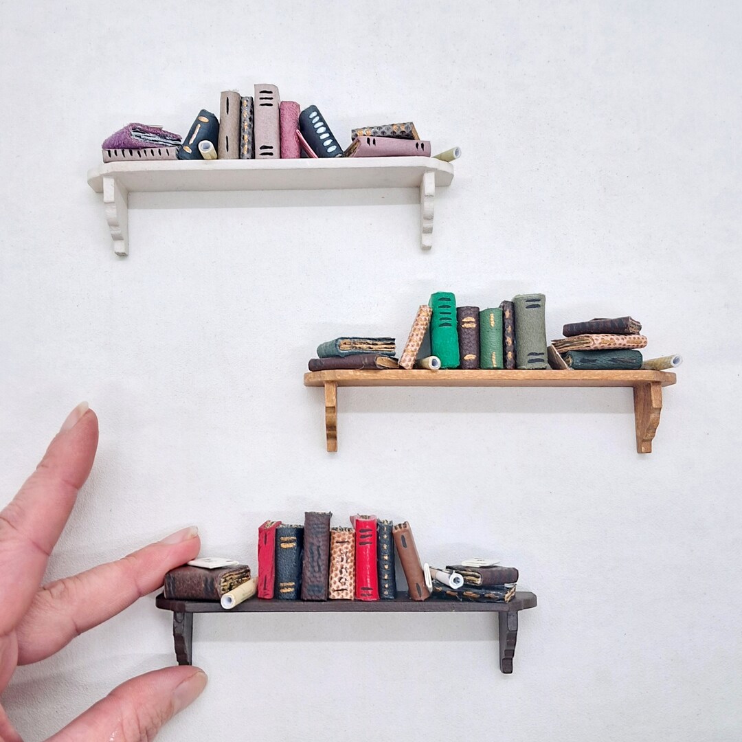 Dolls House Books and Wall Shelf, 1:12th Scale Miniature Books and ...