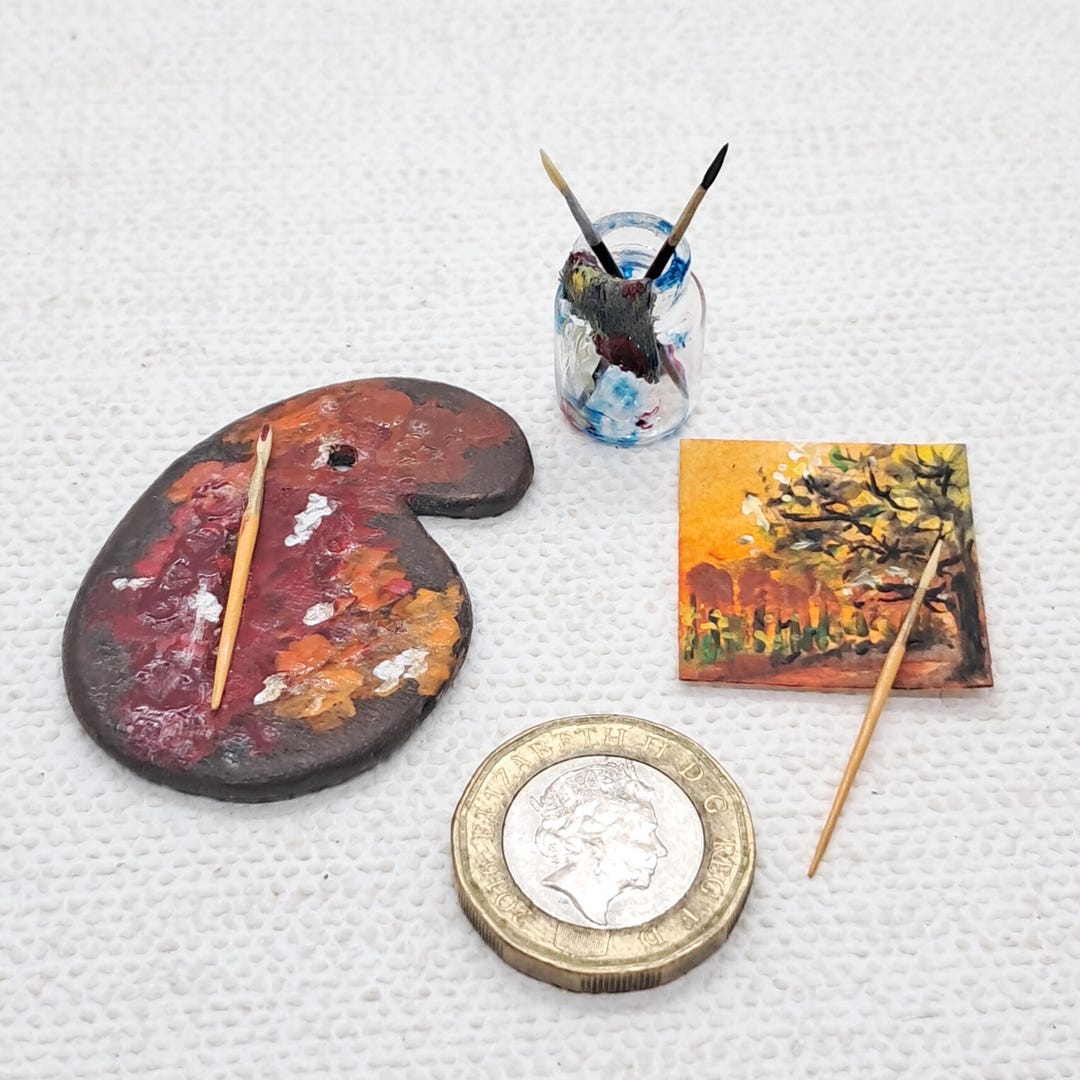 Miniature Artists Painting Set, Mini Art Set, 1/12th Scale Miniature ...