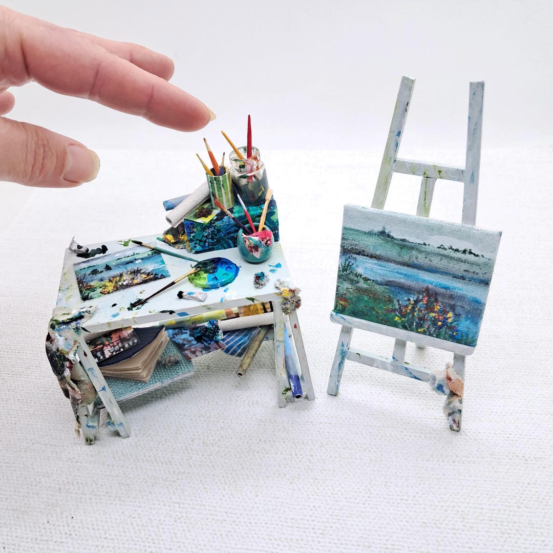 Miniature Artists Studio, Dolls House Easel and Canvas, 1:12th Scale ...