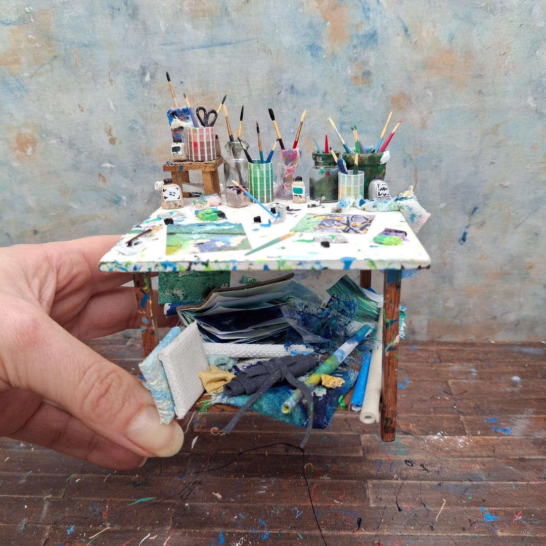 Dollhouse Paint Studio, Modern Miniature Art Studio Table, 1:12th Scale ...