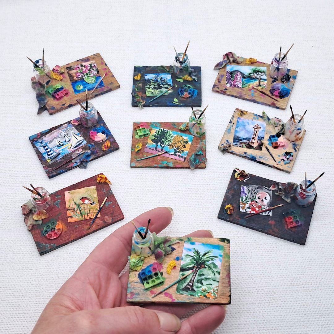 Miniature Painting Set, Mini Paintings, 1/12th Miniature Artists Set - Etsy
