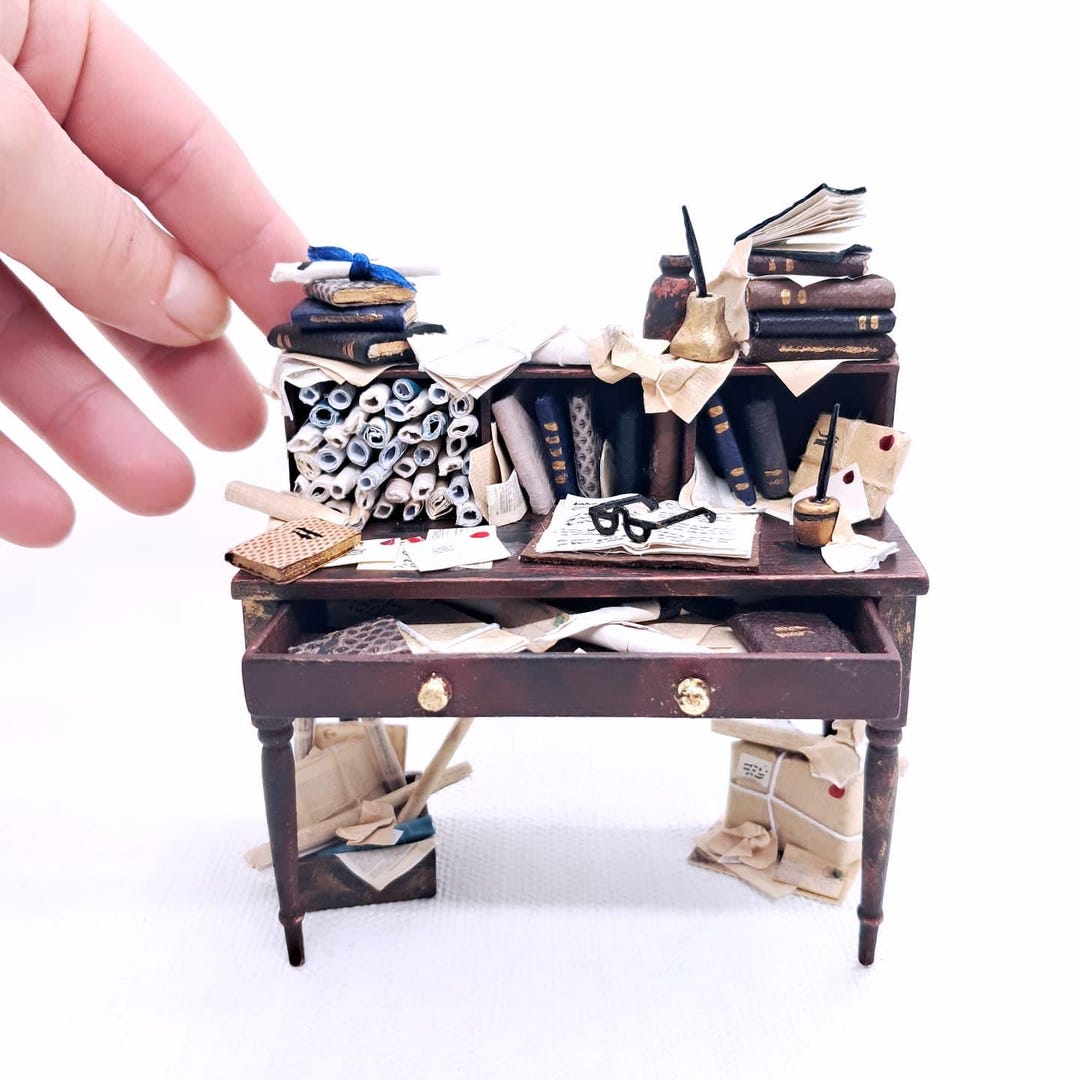 Dolls House Desk, 1:12th Scale Miniature Writers Desk, Miniature Office ...