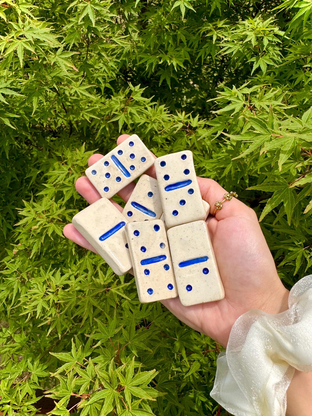 Blue and White Cermic Domino Set, Handmade, Trinket Dish, Blue Pottery ...
