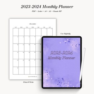 2023-2024 Monthly Calendar Printable Monthly Planner - Etsy