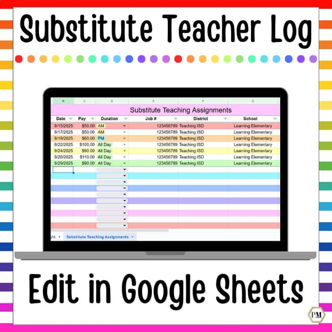 Google Sheets Substitute Teaching Assignments, Editable Substitute ...
