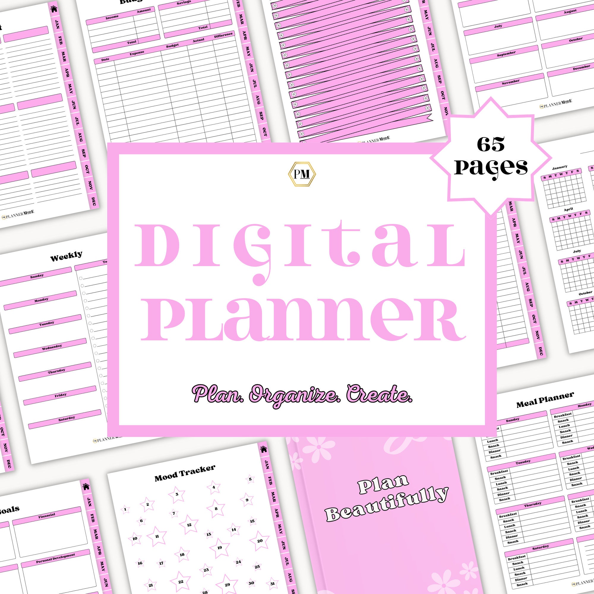 Pink Digital Planner Template, Undated Digital Planner, Goodnotes ...