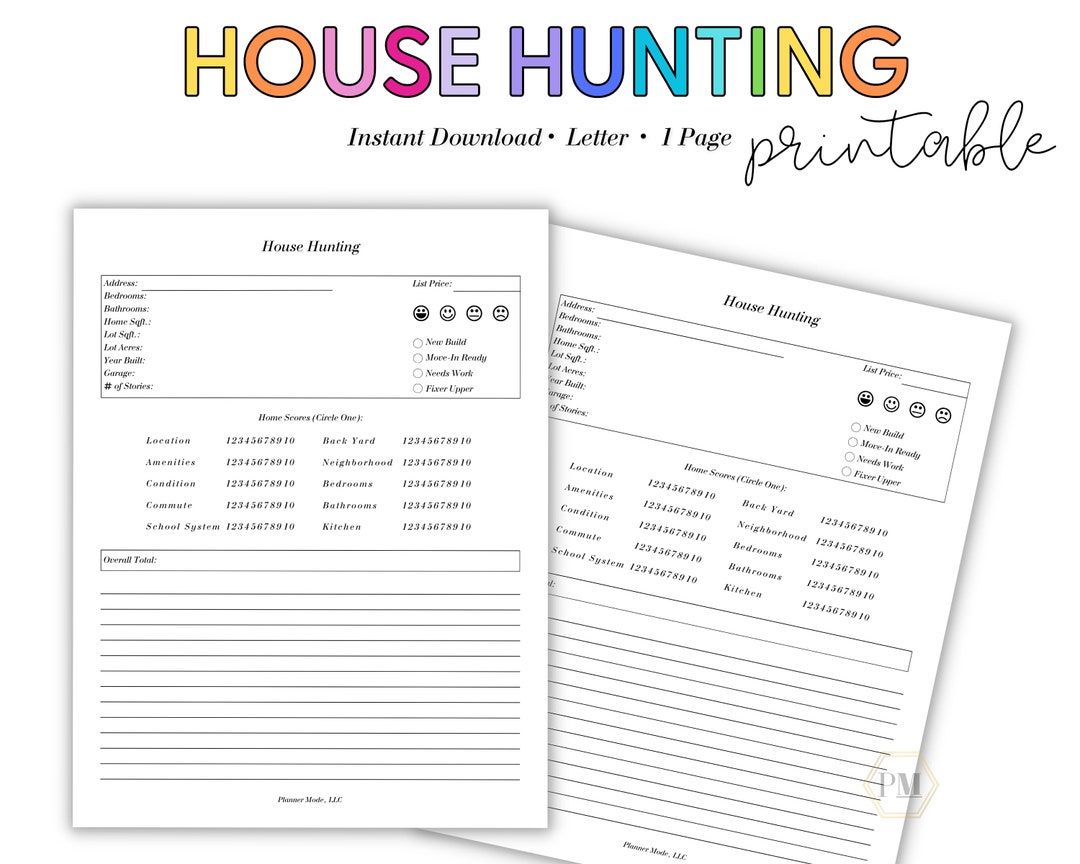 House Hunting Scorecard, Home Rating, House Buying Template, Apartment ...